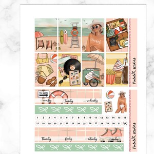 Retro Summer Happy Planner Printable Stickers, Pool Party, Sea Vacation ...