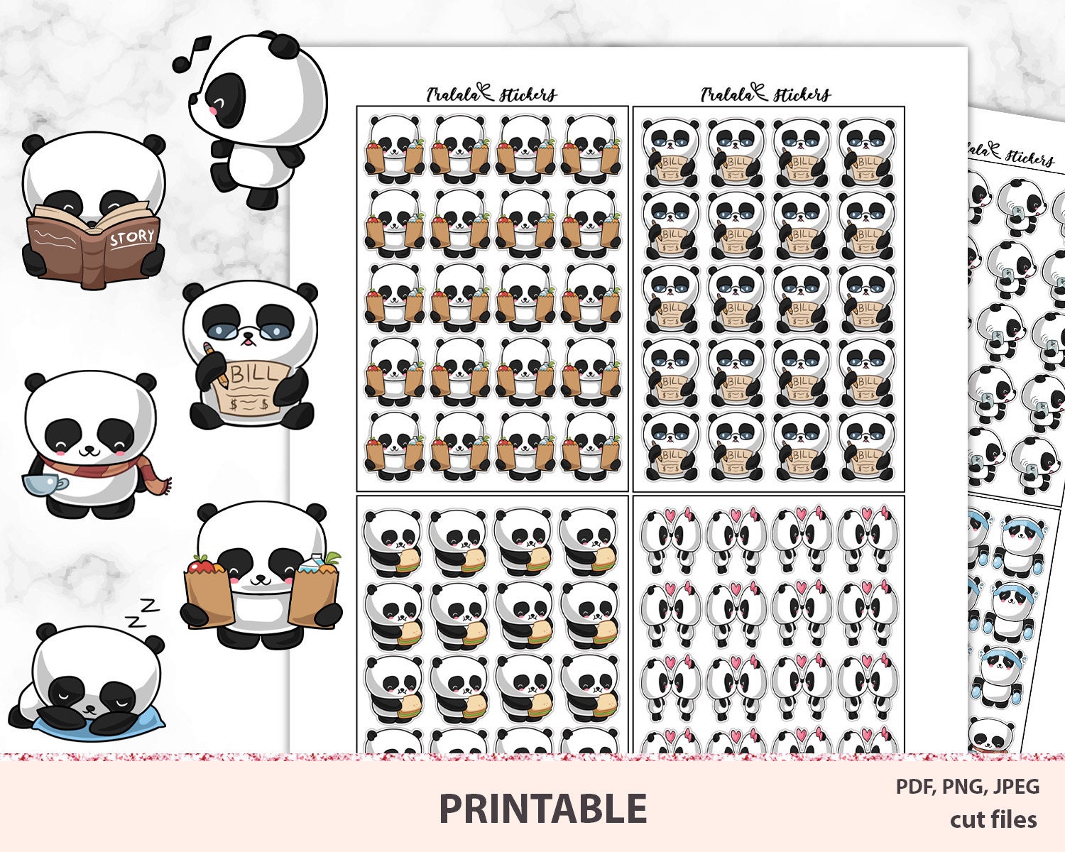 Panda Character Stickers Printable kit Planner Stickers | Etsy