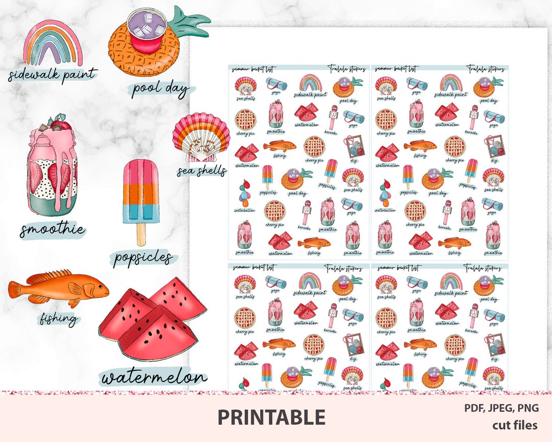 Summer Bucket List, Summer Printable Stickers, Watercolor Kits ...