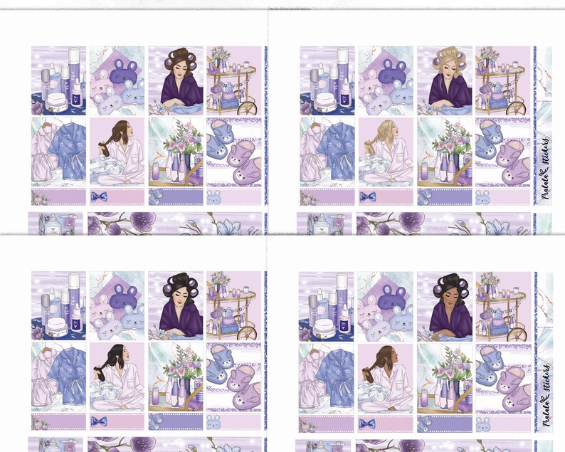 Sleepover Printable Sticker Kit, Slumber Party Weekly Set, Purple ...