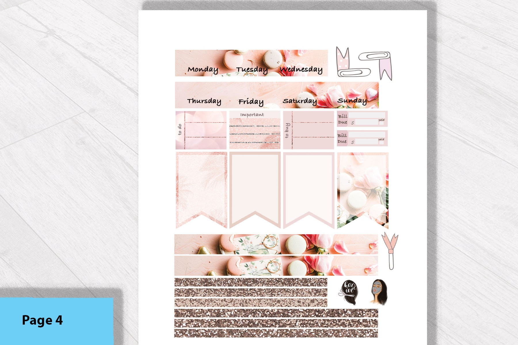 Rose Gold and Pink Printable Weekly Kit Stickers With Roses and ...