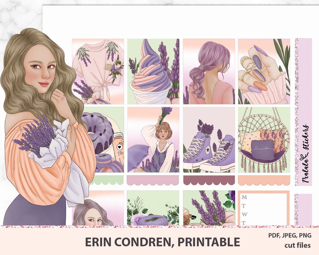 Lavender Flowers Printable Stickers, Spring, Floral Kit, Weekly ...