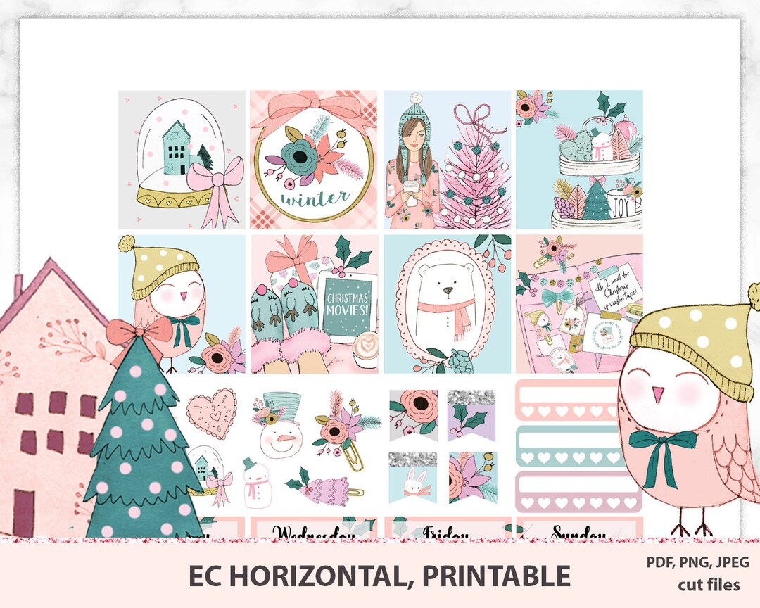 Pastel Christmas Horizontal Printable Stickers for Erin Condren Xmas ...