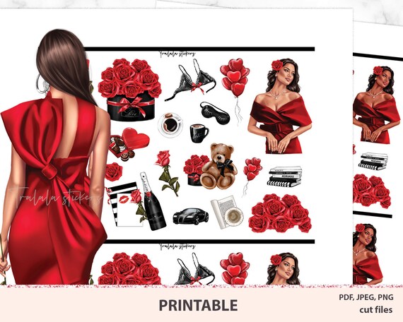 Valentines Day Printable Planner Stickers Red Rosses - Etsy