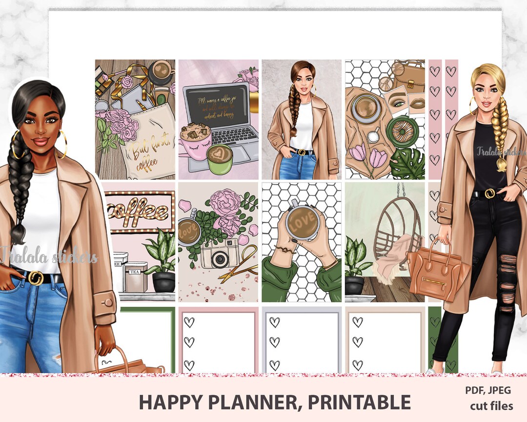 Coffee Please Happy Planner Stickers Printable Weekly Kits, Vertical ...