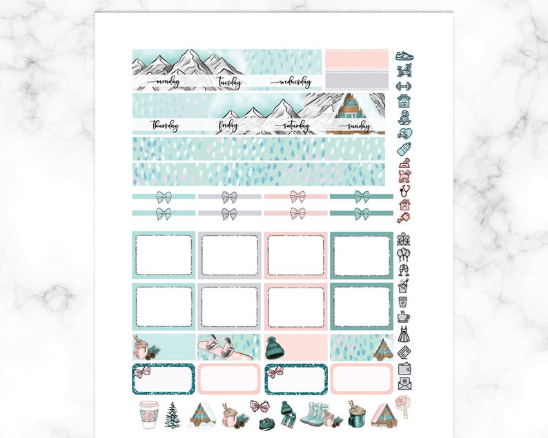 Winter Printable Stickers Happy Planner Kit Skiing Notebook - Etsy
