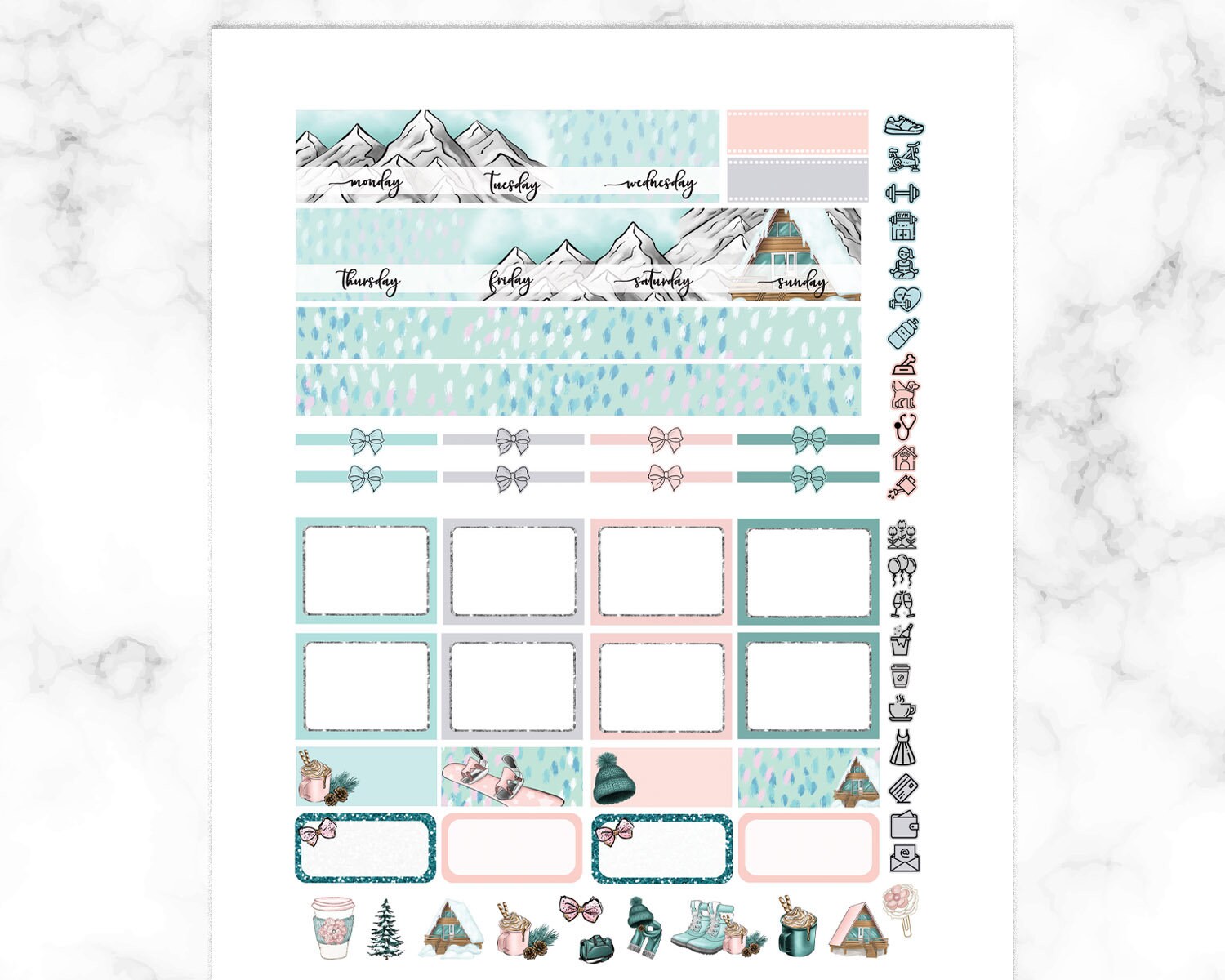 Winter Printable Stickers Happy Planner Kit Skiing Notebook - Etsy