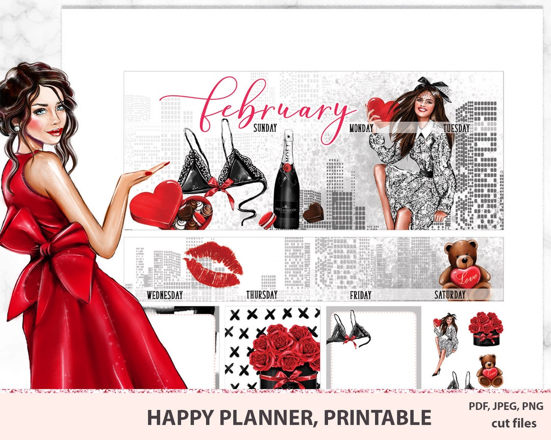 Printable February Monthly Kit for Classic Happy Planner Vertical ...