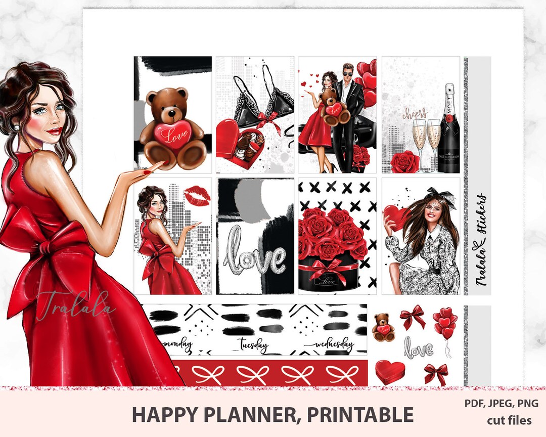 PRINTABLE VALENTINES DAY Happy Planner Sticker, Planner Sticker Kit ...
