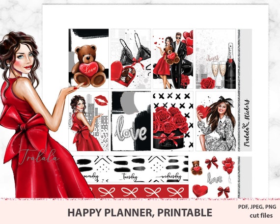 PRINTABLE VALENTINES DAY Happy Planner Sticker Planner | Etsy