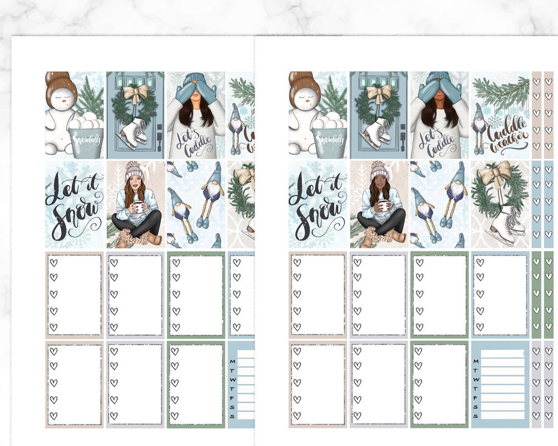 Snow Happy Planner Classic Stickers Printable Snowing Weekly - Etsy