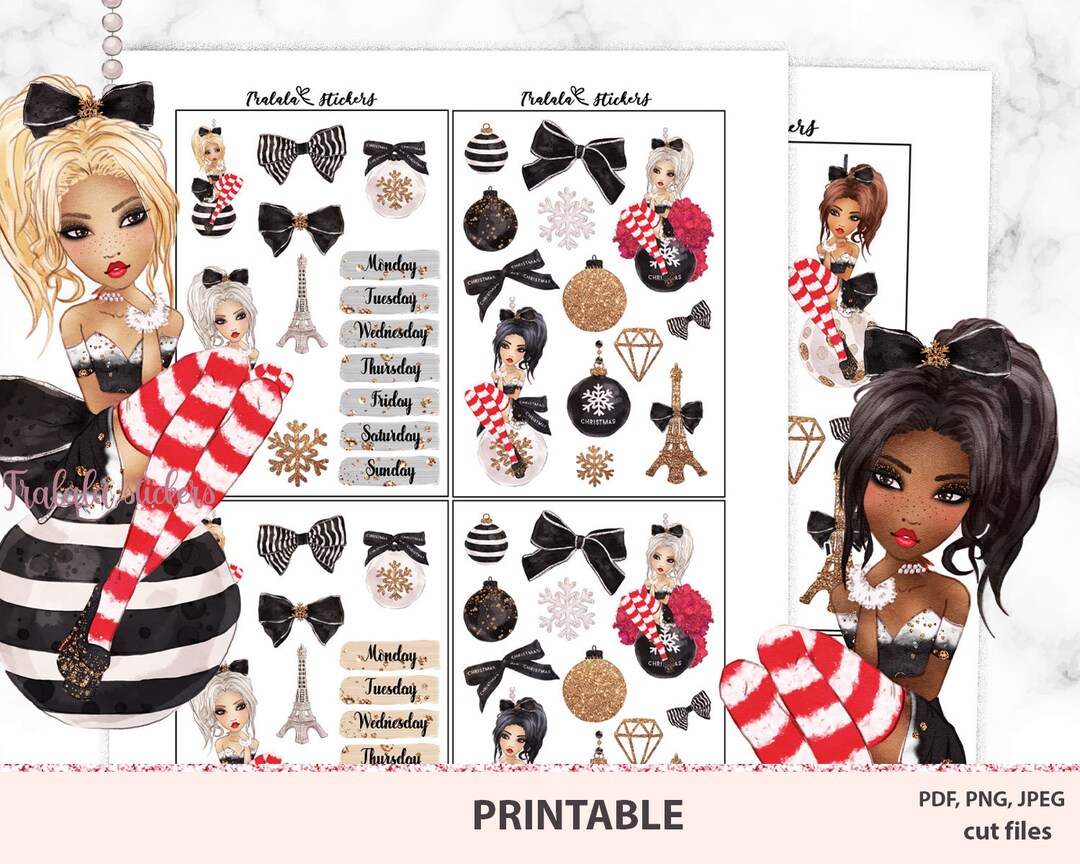 Christmas Printable Planner Stickers for Bullet Journals and Notebooks ...