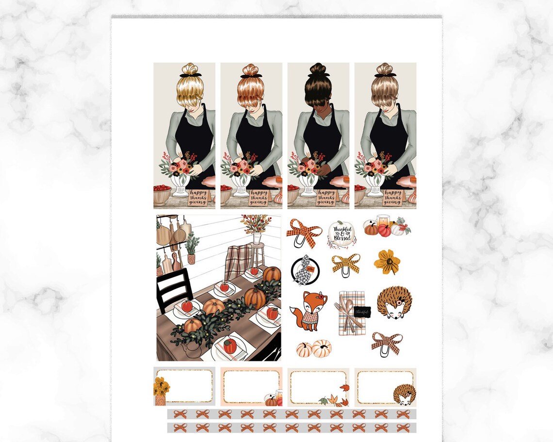 Thanksgiving Planner Stickers Printable Farmhouse Deco Pack. - Etsy