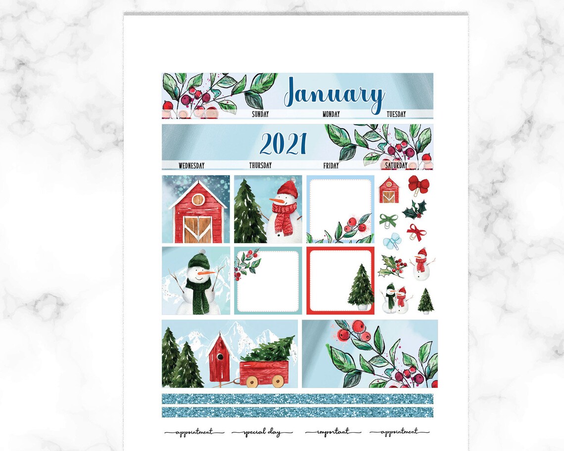 January Monthly Printable Stickers, Happy Planner Monthly Kit, Monthly ...
