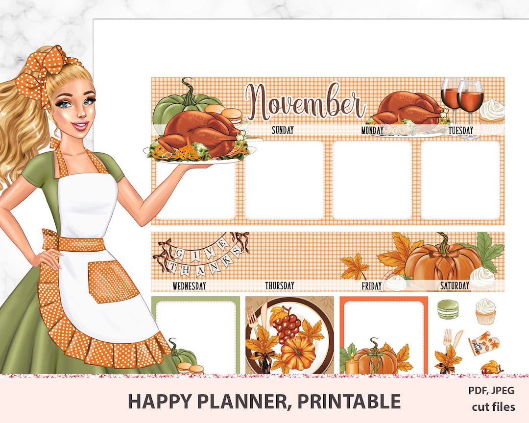 NOVEMBER Monthly Stickers Printable, Happy Planner Monthly Kit, Monthly ...