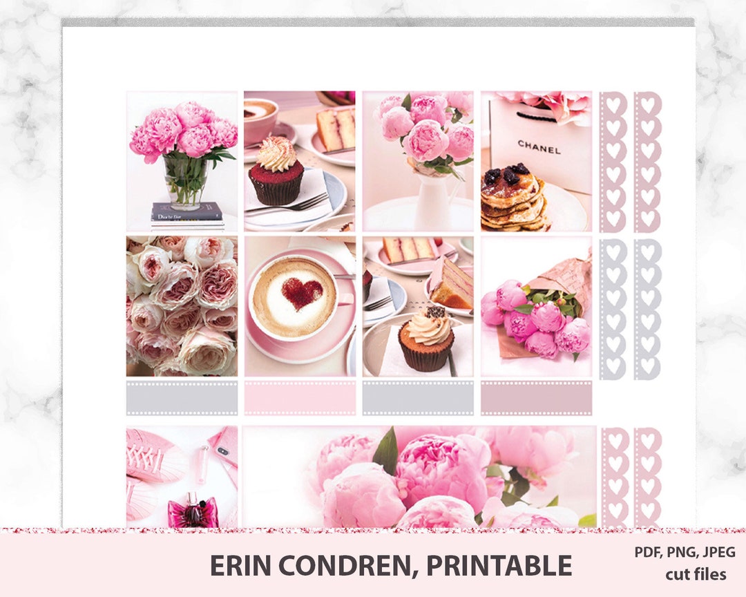Erin Condren Printable Planner Stickers With Pink Peonies, ECLP Weekly ...