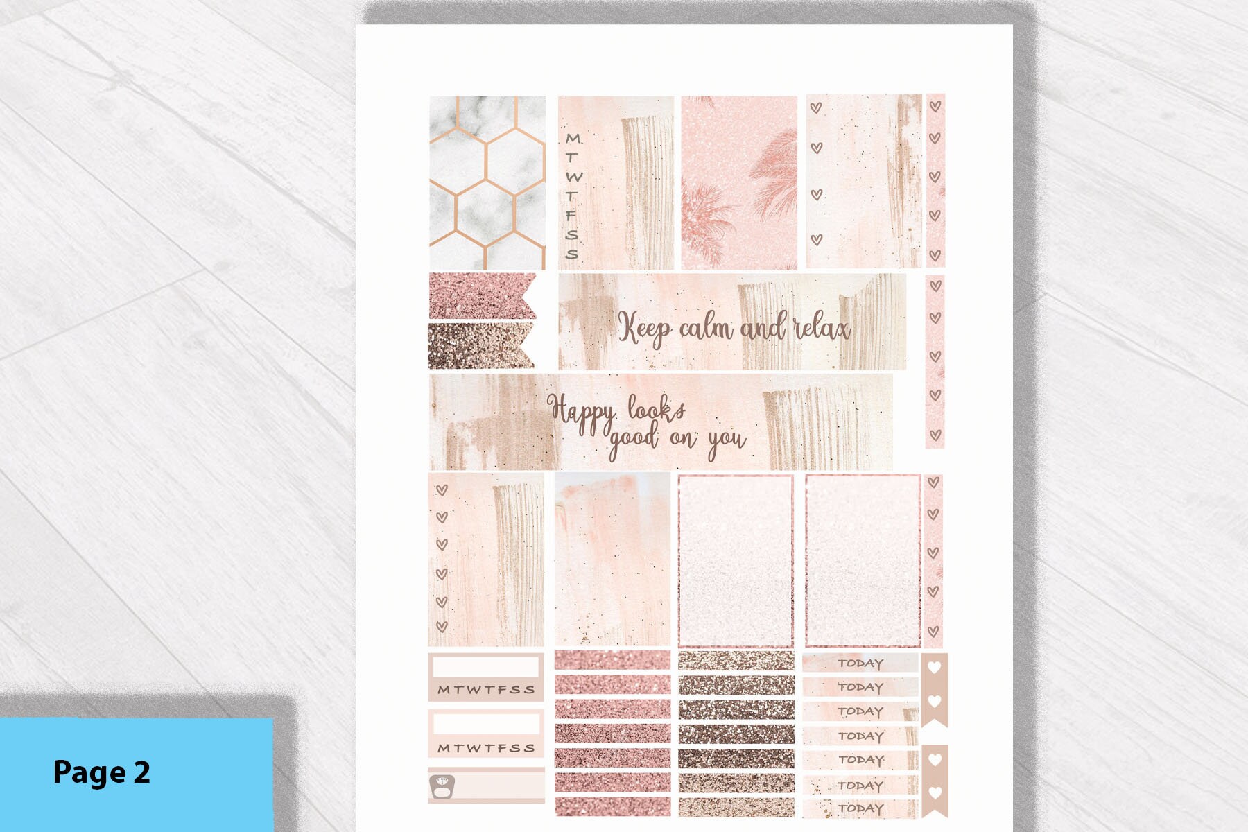 Rose Gold and Pink Printable Weekly Kit Stickers With Roses and ...