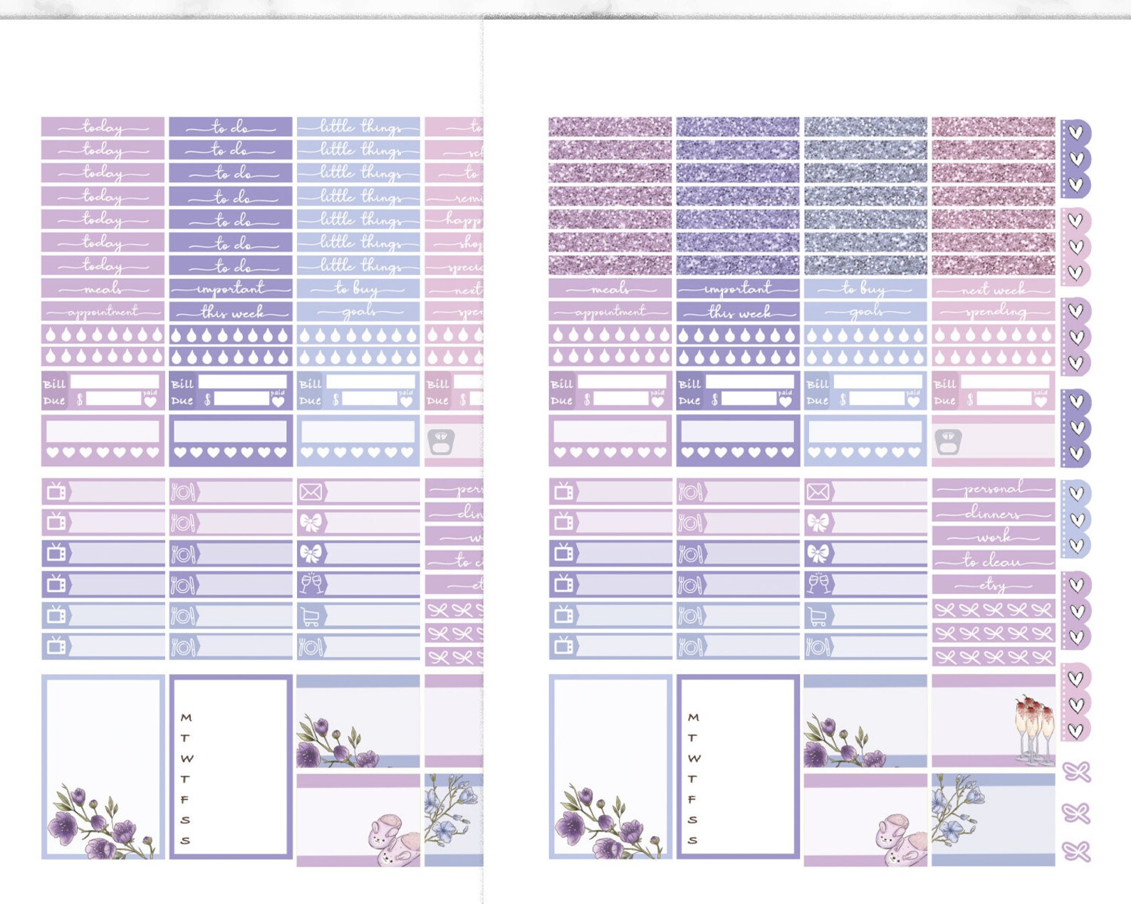 Sleepover Printable Sticker Kit, Slumber Party Weekly Set, Purple ...