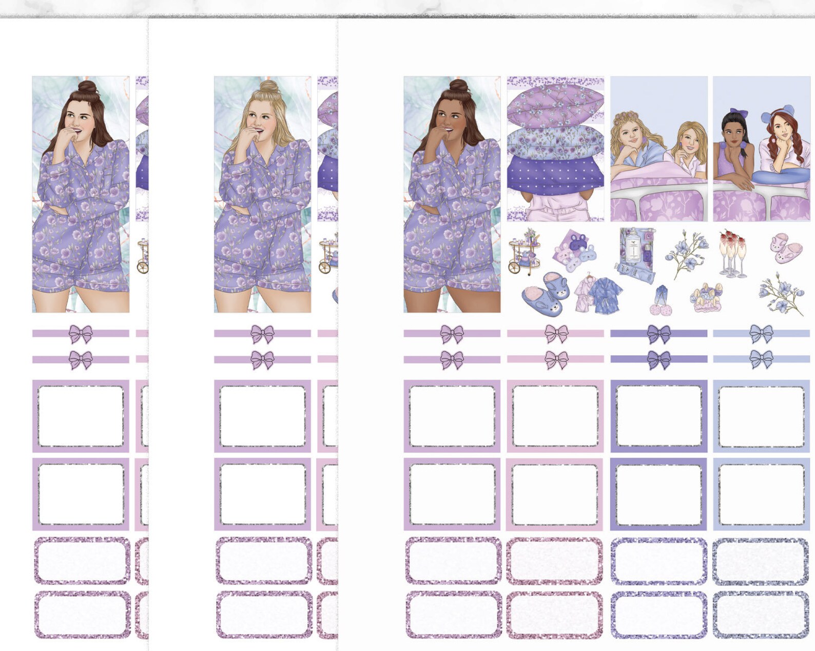 Sleepover Printable Sticker Kit, Slumber Party Weekly Set, Purple ...