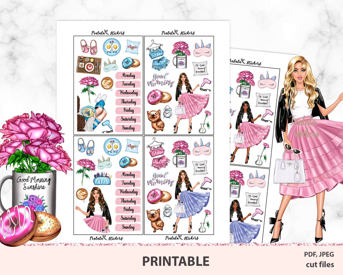 Good Morning Printable Deco Stickers ECLP Boss Babe Pastel - Etsy