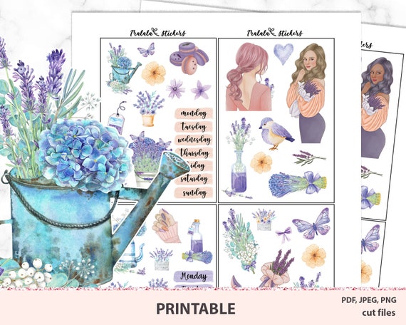Journal Printable Stickers Blue and Purple Flowers - Etsy