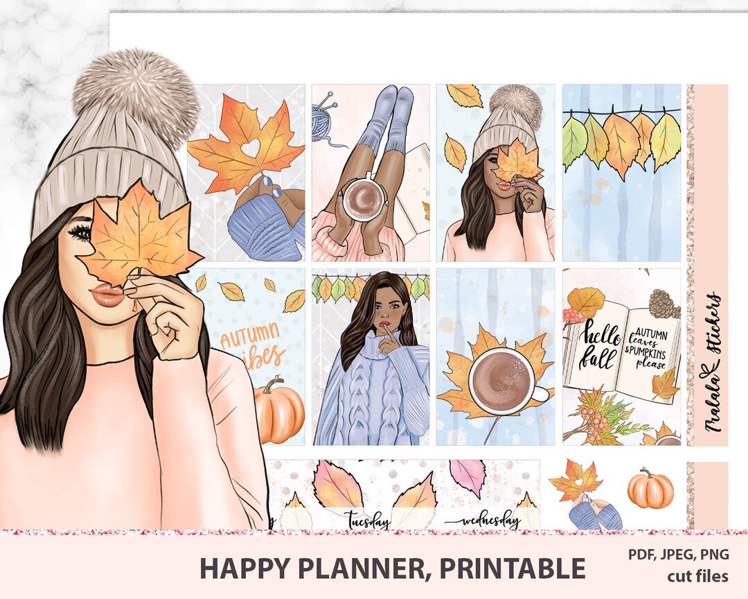 Fall Printable Planner Stickers, Hapyy Planner Printable Kit, Travelers ...