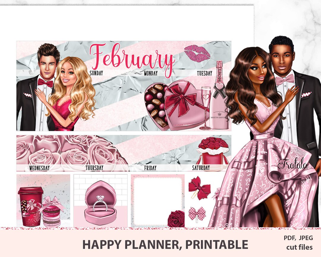 FEBRUARY MONTHLY Planner Kit Printable, Valentines Day Planner Stickers ...