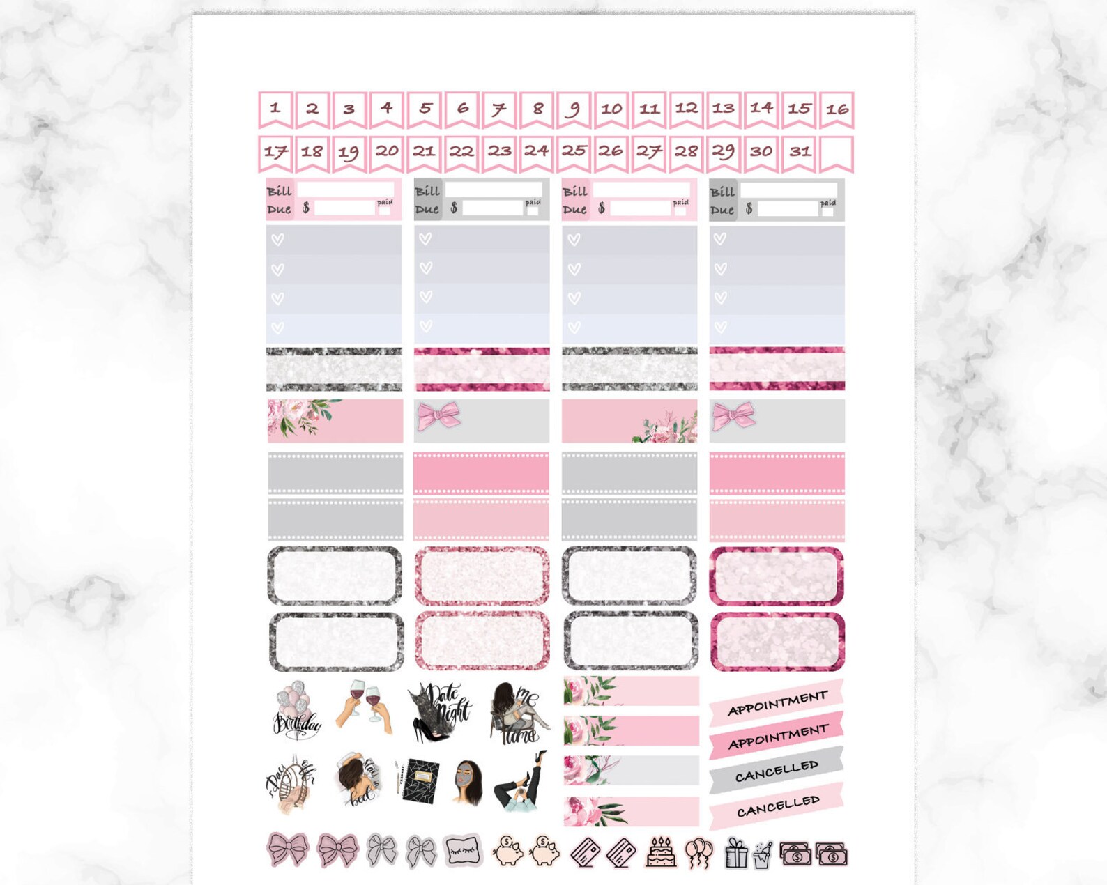 April Printable Monthly Kit Erin Condren, April Monthly View Stickers ...