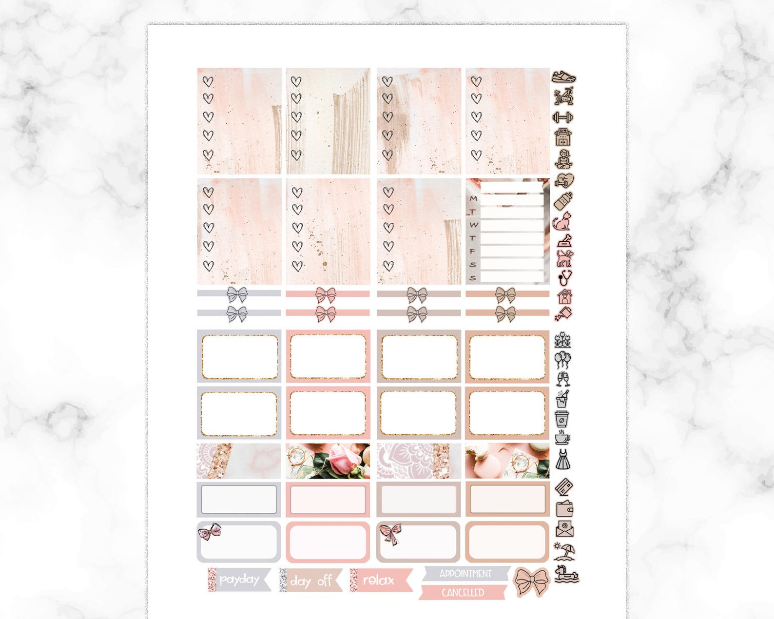 Pink Rose Gold and Marble Printable Stickers for Erin Condren - Etsy