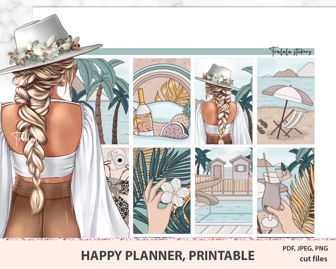 Glam Summer Printable Weekly Kit for Happy Planner Vertical, Decorative ...