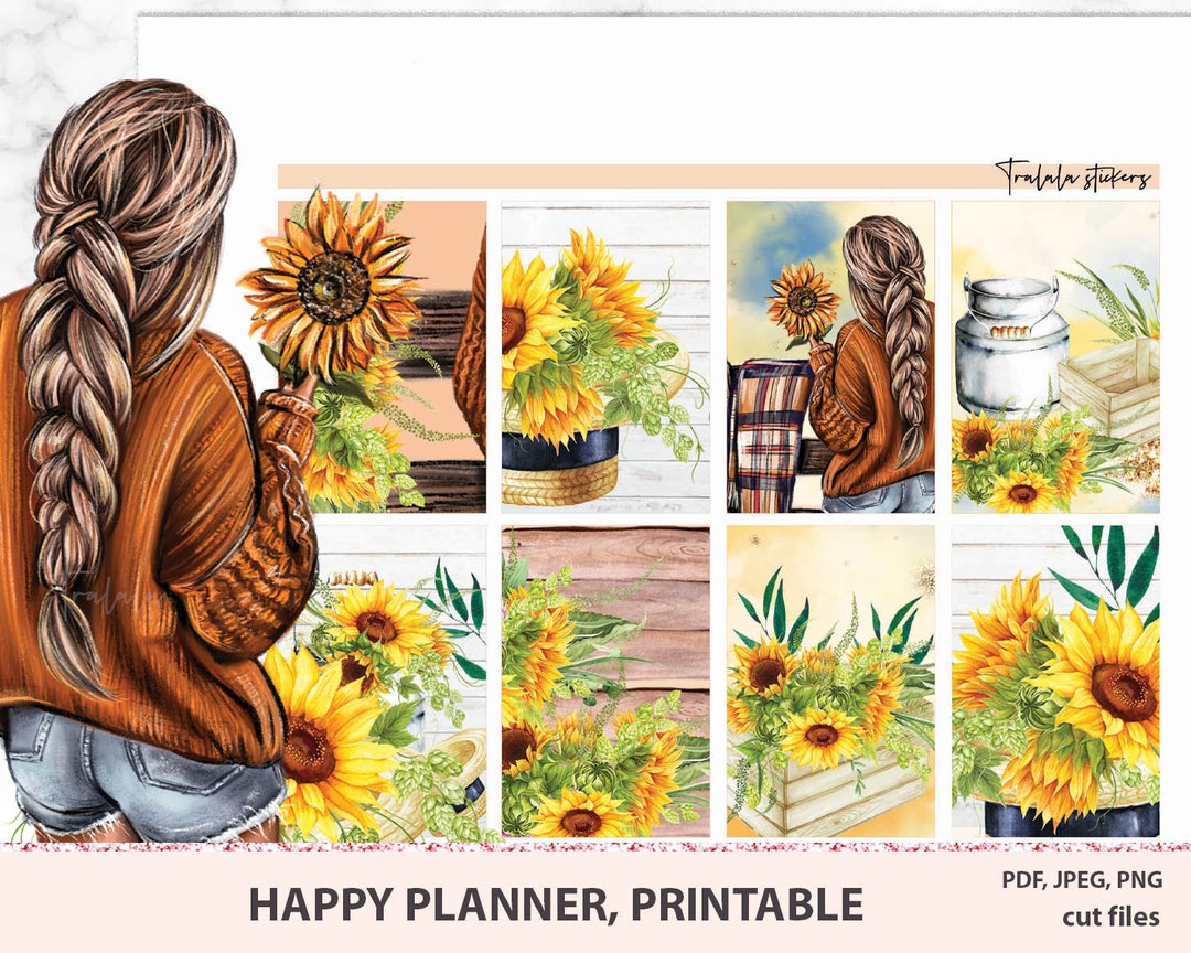 Sunflower Printable Weekly Kit, Happy Planner Stickers Printable ...