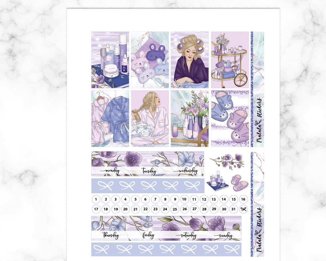 Sleepover Printable Sticker Kit Slumber Party Weekly Set - Etsy