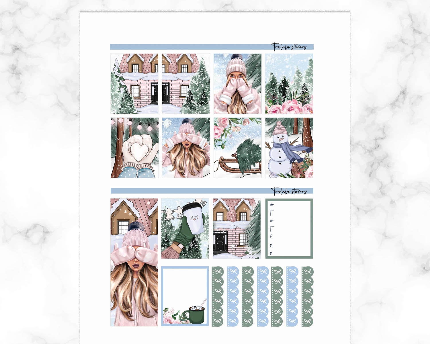 Pink Printable Stickers Winter Stickers Holiday Stickers - Etsy