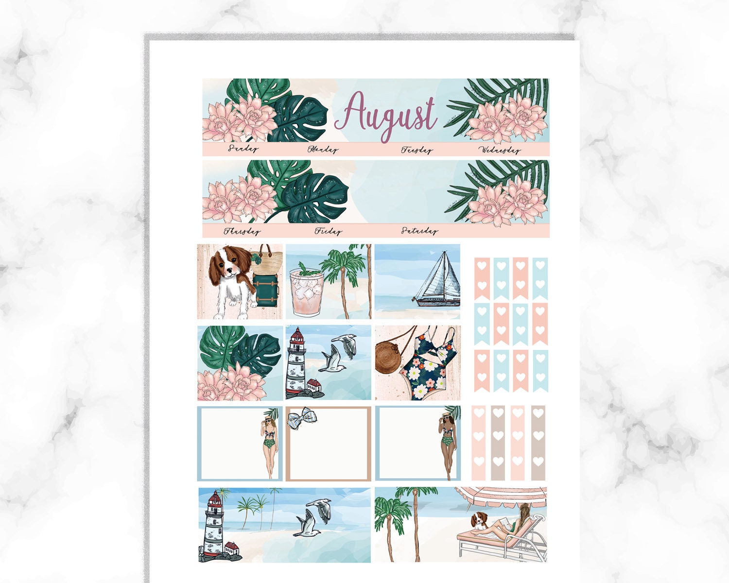 August MONTHLY Kit Printable Planner Stickers for Erin Condren | Etsy