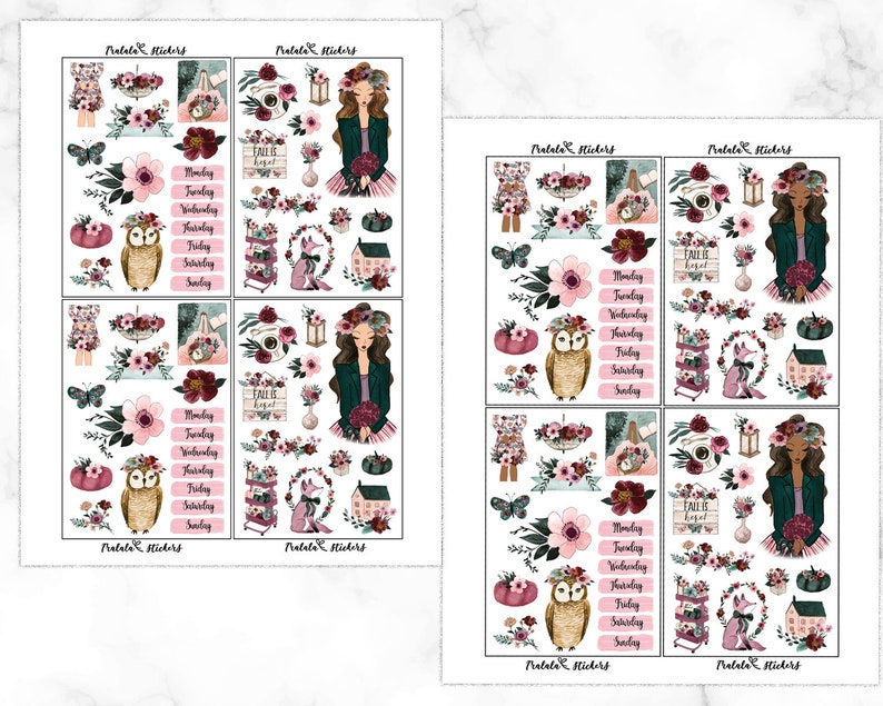 Hello fall planner stickers printable with brunette and dark | Etsy