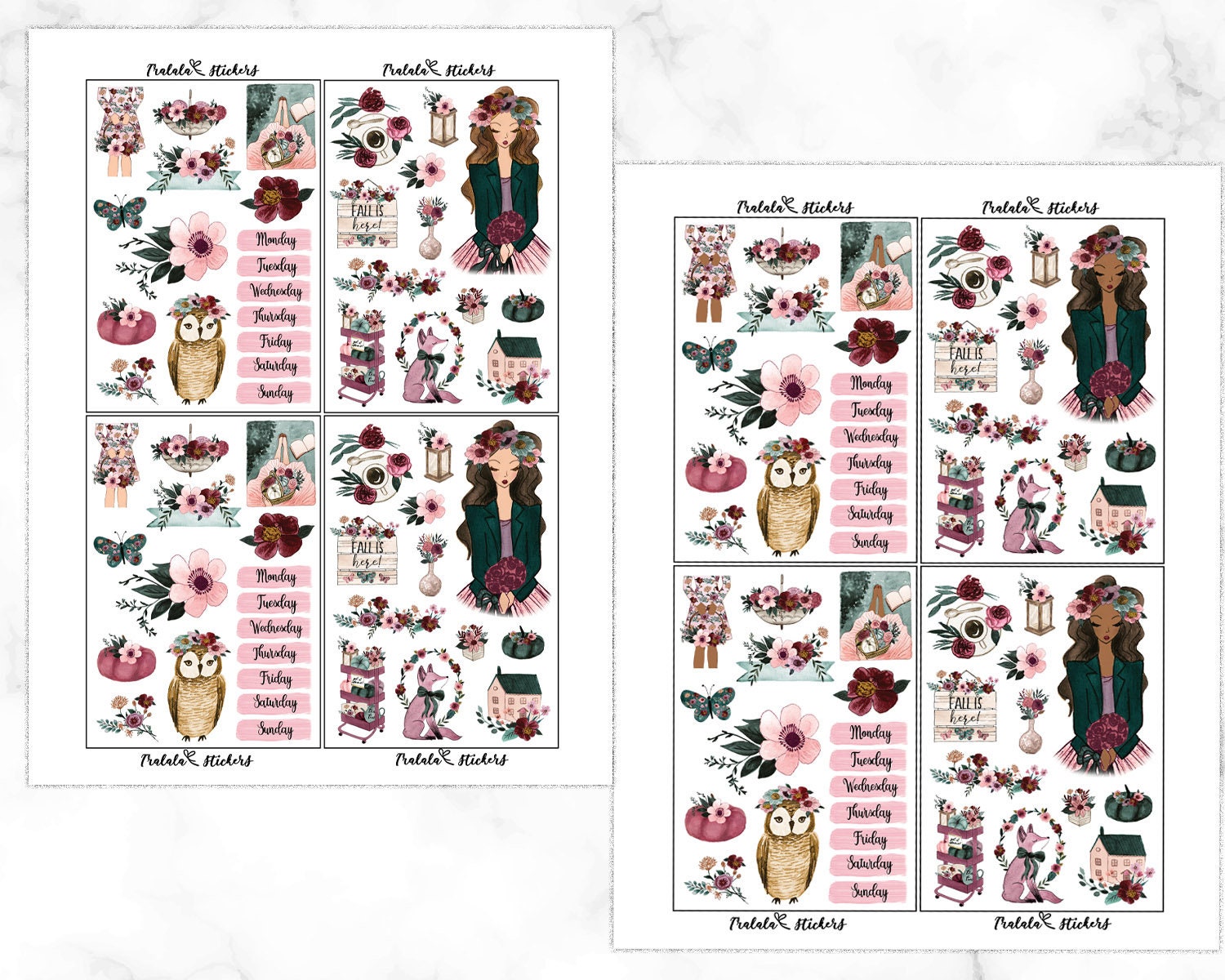 Hello Fall Planner Stickers Printable With Brunette and Dark - Etsy
