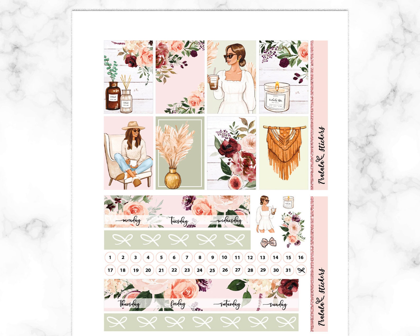 Boho Happy Planner Printable Stickers Floral Sticker Kit - Etsy
