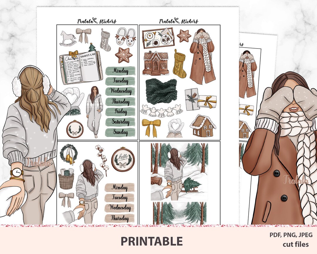 Winter Girls Planner Stickers Printable, Christmas Printable Kit for ...