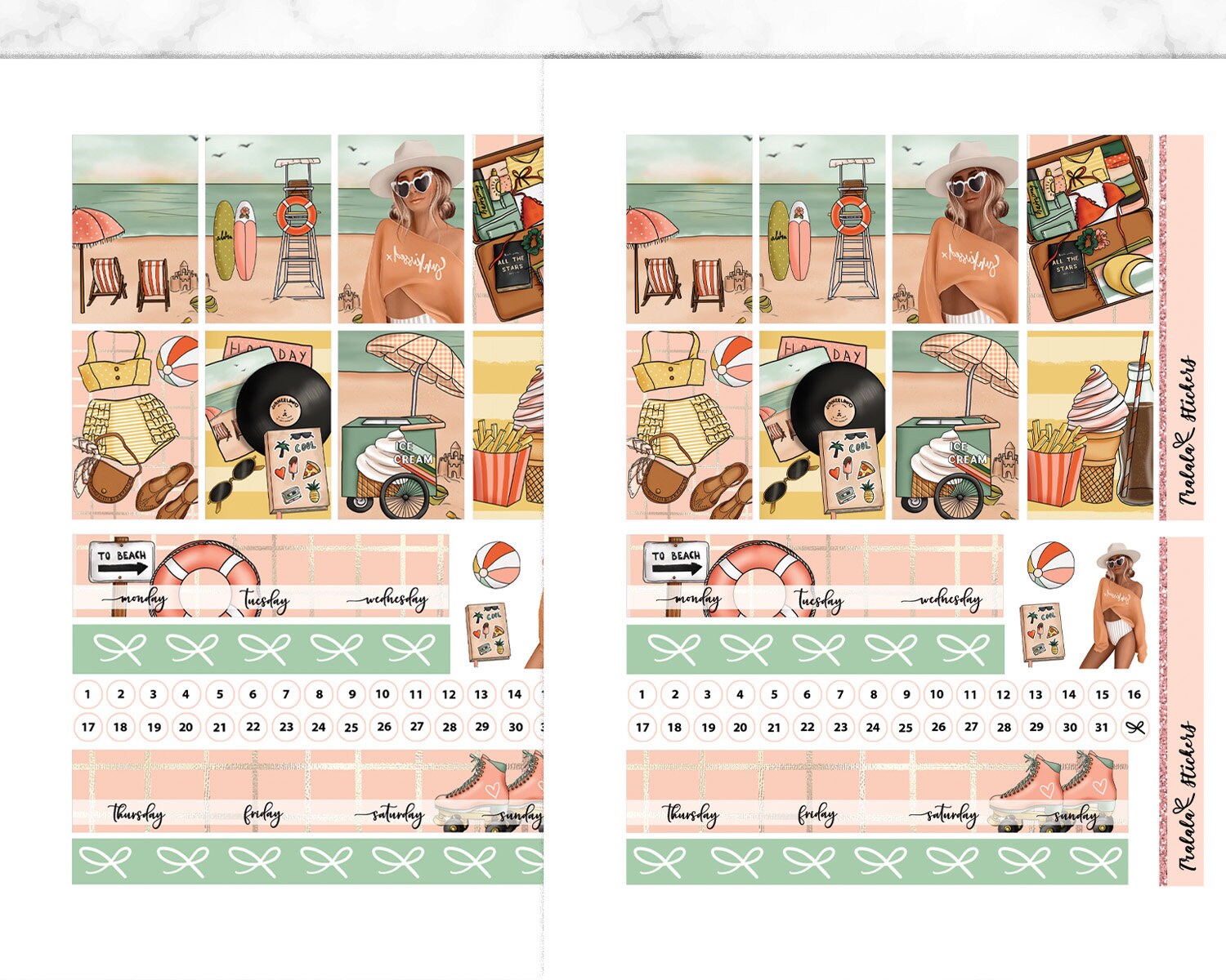 Retro Summer Happy Planner Printable Stickers Pool Party Sea - Etsy