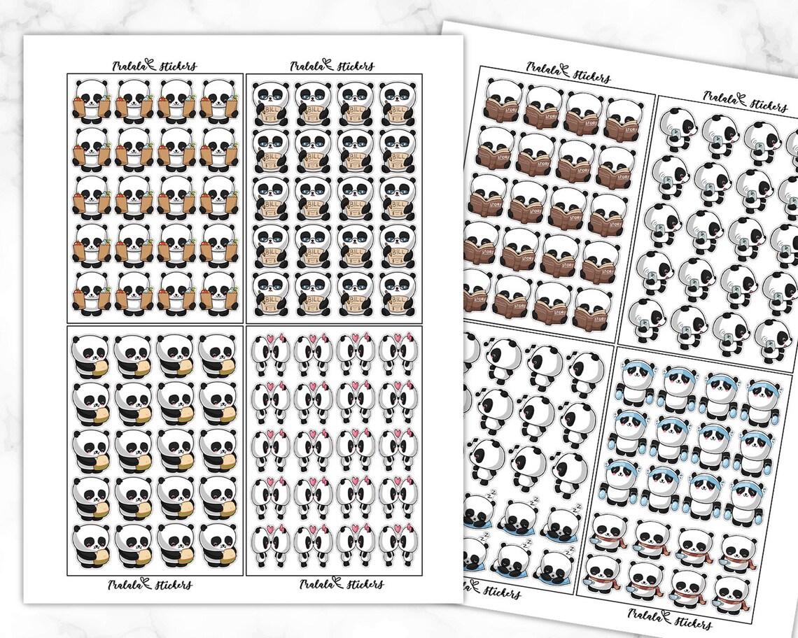 Panda Character Stickers Printable Kit Planner Stickers - Etsy