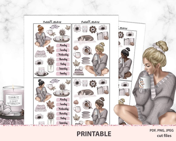 Cozy Day Deco Stickers Me Time Printable Kit for Bullet | Etsy