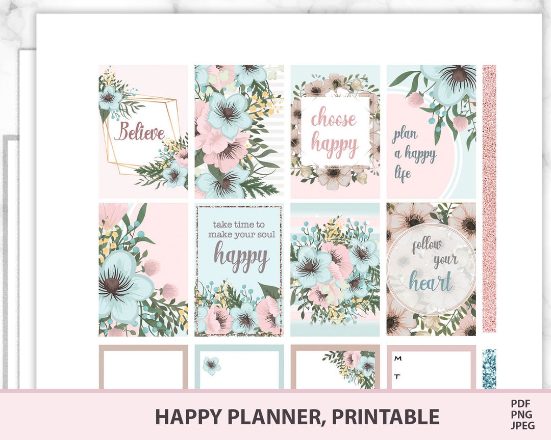 Pastel Colors Printable Happy Planner Stickers, Vertical Floral Set ...