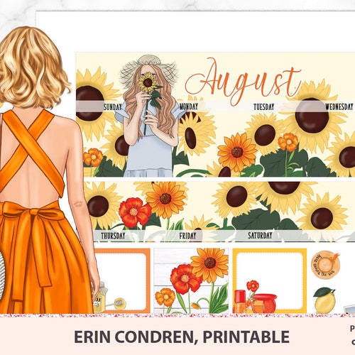 August MONTHLY Kit Printable Planner Stickers for Erin Condren - Etsy