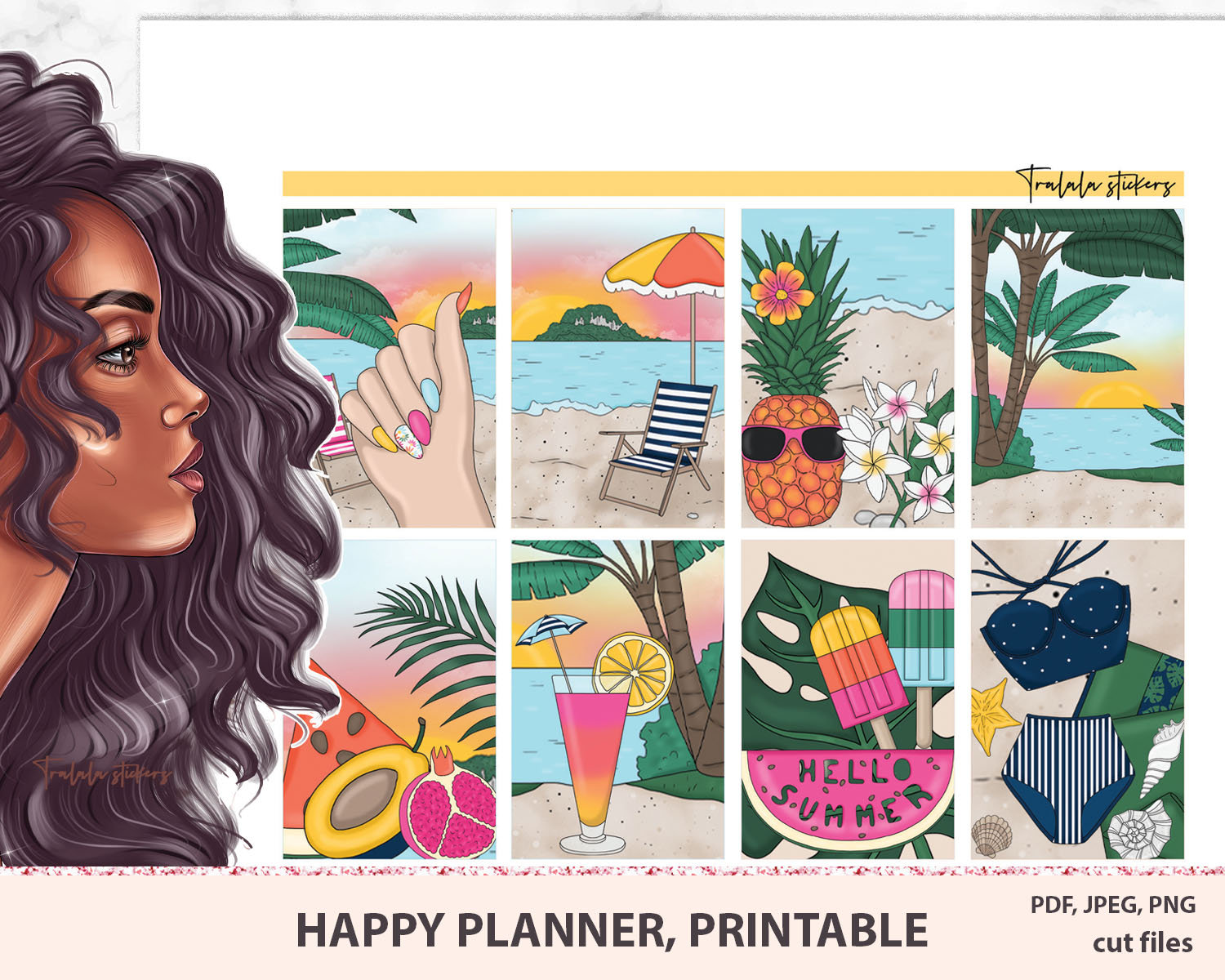 Mambi Sticker Sheet Cute Sticker Pack Tropical set Summer Happy Planner ...