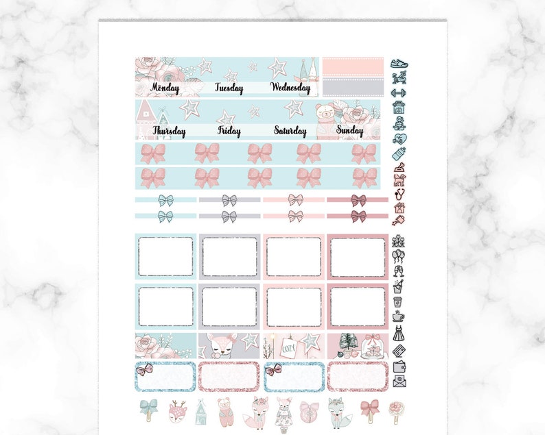 Pink Winter Planner Stickers Printable Weekly Kit for Happy - Etsy