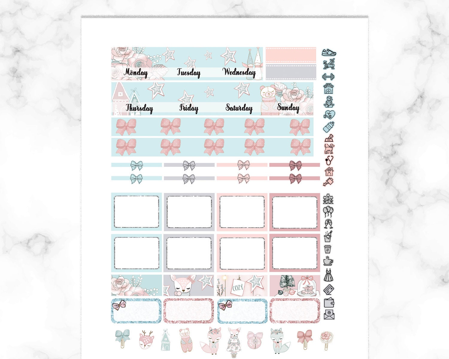 Pink Winter Planner Stickers Printable Weekly Kit for Happy - Etsy