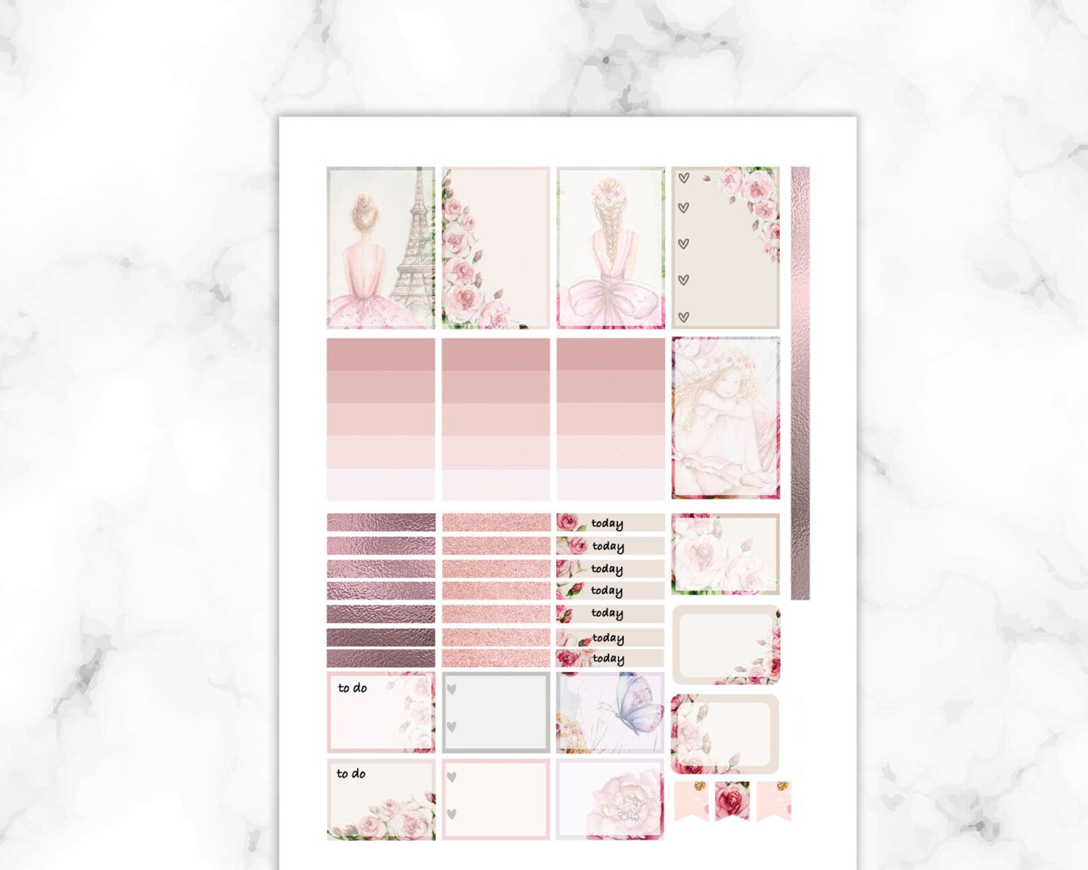 GIRL IN PARIS Printable Planner Stickers Mambi Watercolor | Etsy