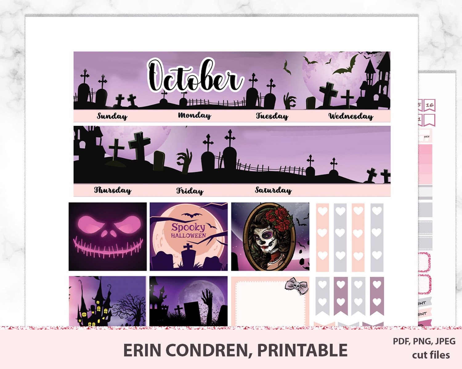 October Printable Monthly Stickers for 2021 ECLP Cemetery | Etsy