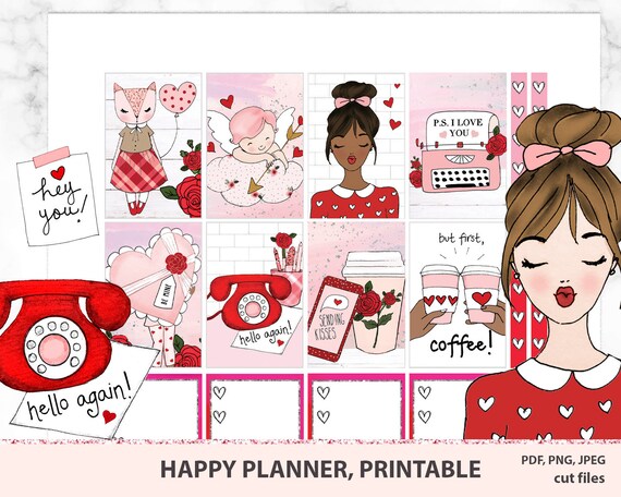 VALENTINES DAY PRINTABLE Planner Stickers Happy Planner | Etsy