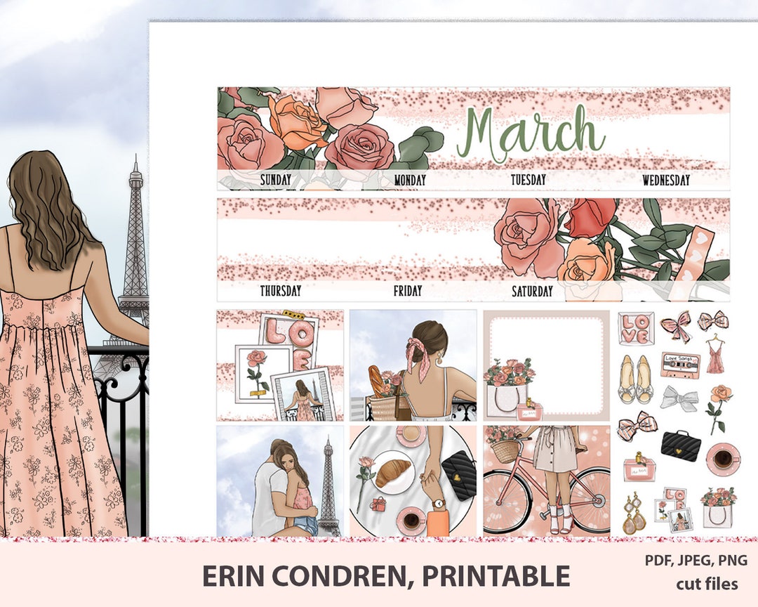 Printable March Monthly Kit Erin Condren, ECLP Monthly View Stickers ...